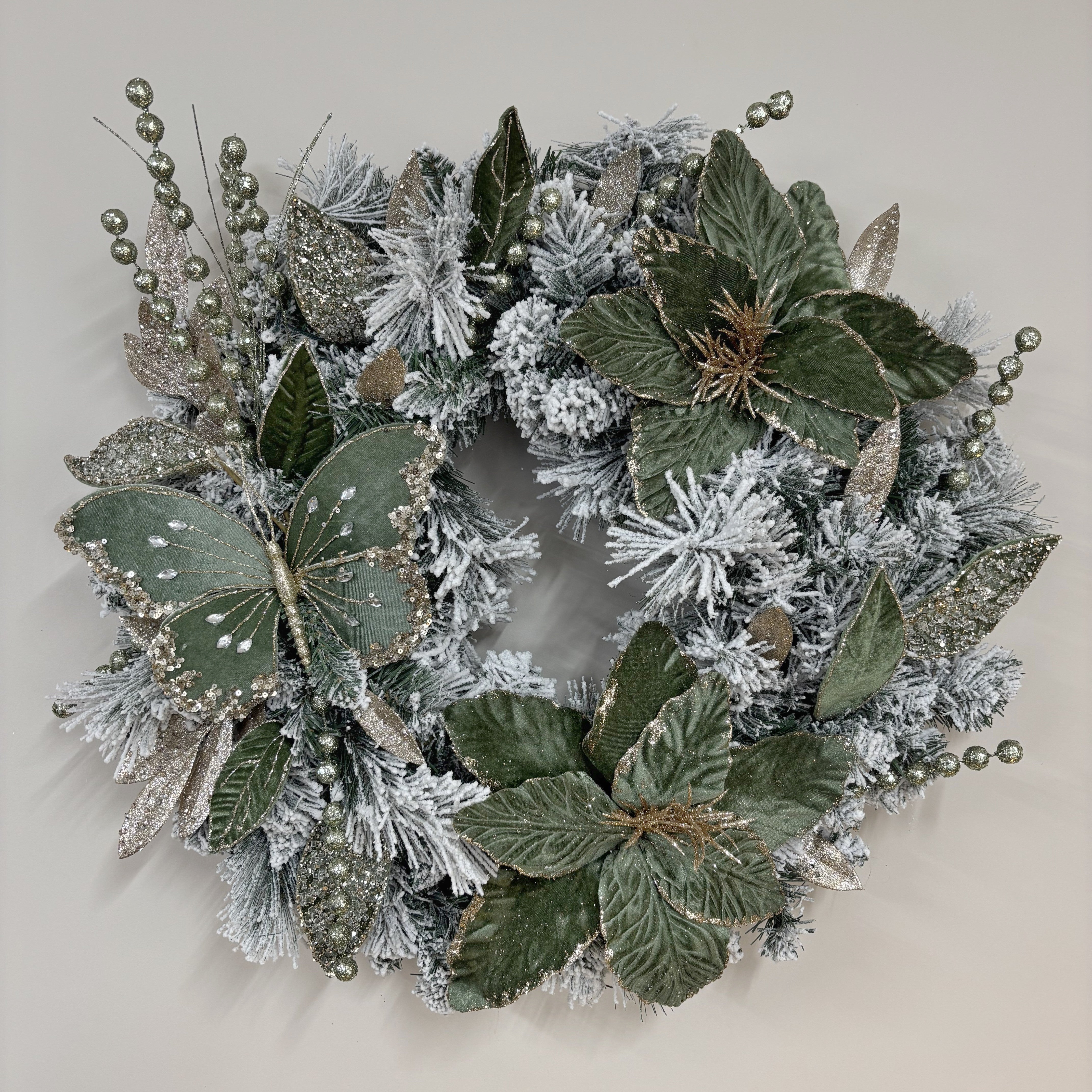 Moss and Pine Flocked Wreath with Butterfly - 60cm – My Christmas
